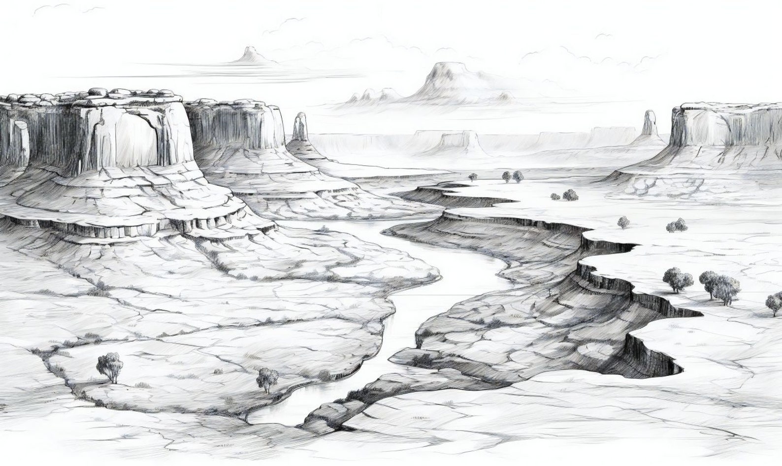 Sketch-style Moab Mesas: Digital Art Print - Pencil-drawing Inspired ...