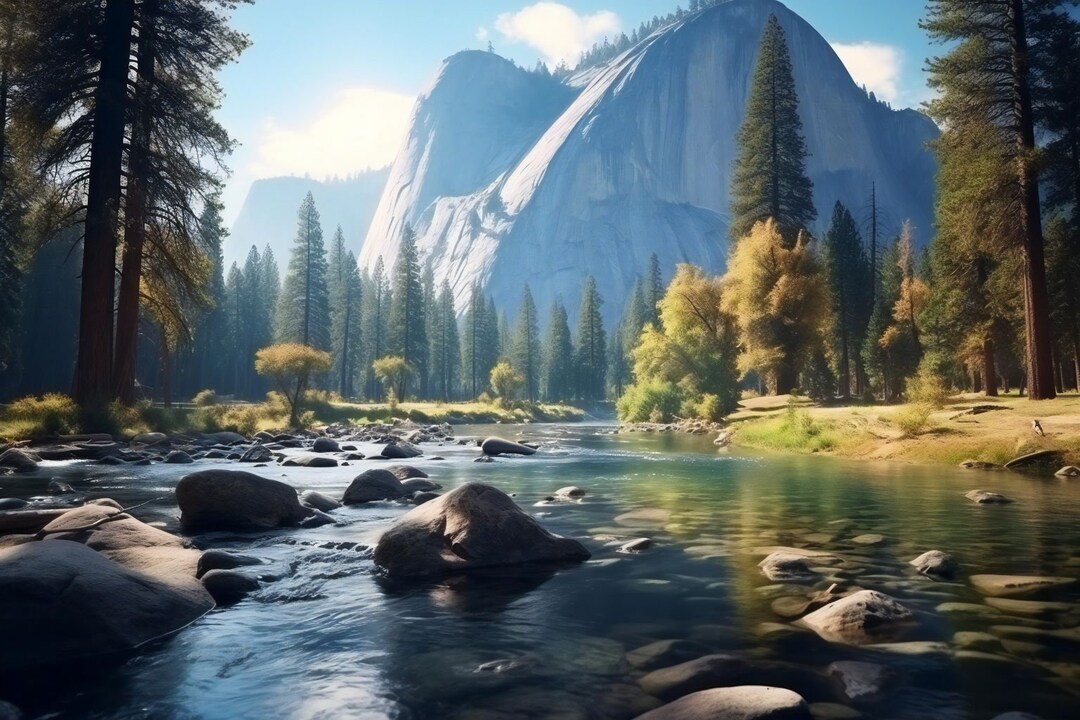 Serene Yosemite River & El Capitan View - Tranquil Nature Scene Digital ...