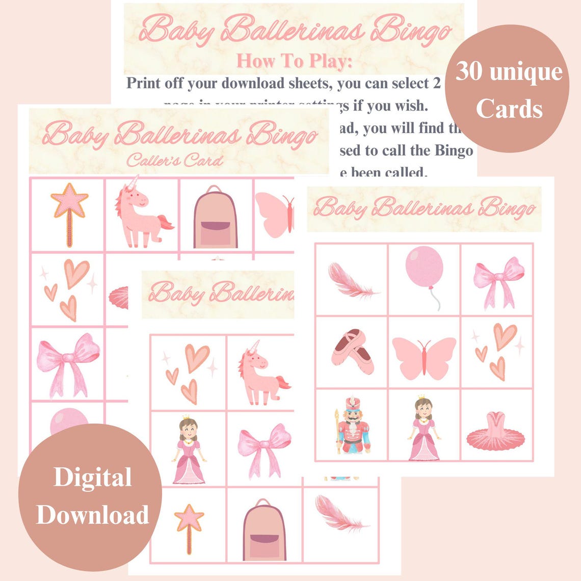 30 X Ballerina Bingo Cards, Printable Birthday Ballet Bingo, Birthday ...