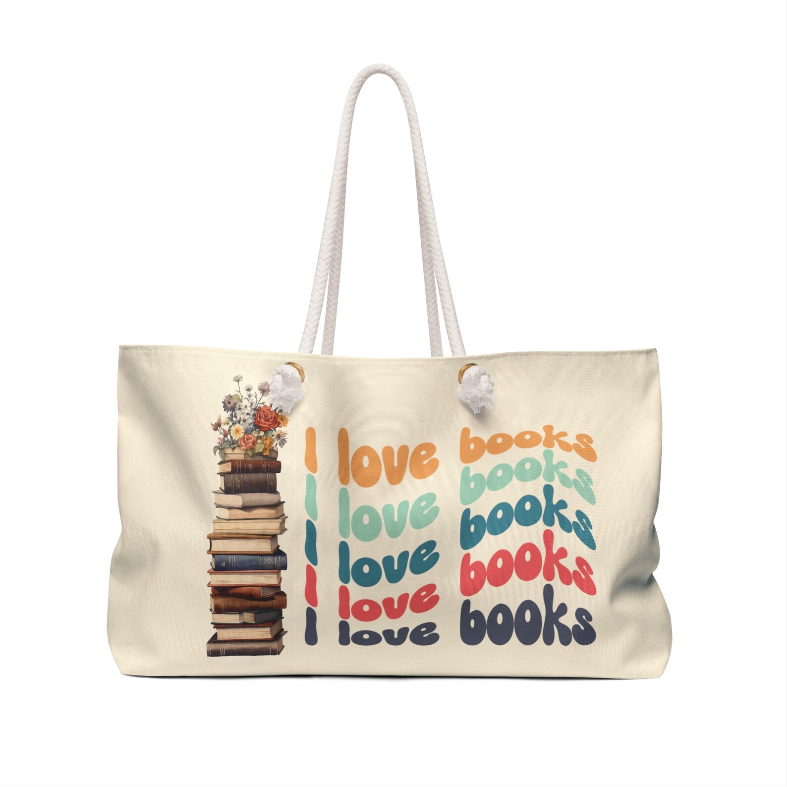 Tote Bag I Love Books Gift for Her, Bookworm, Carry On, Library, Beach ...