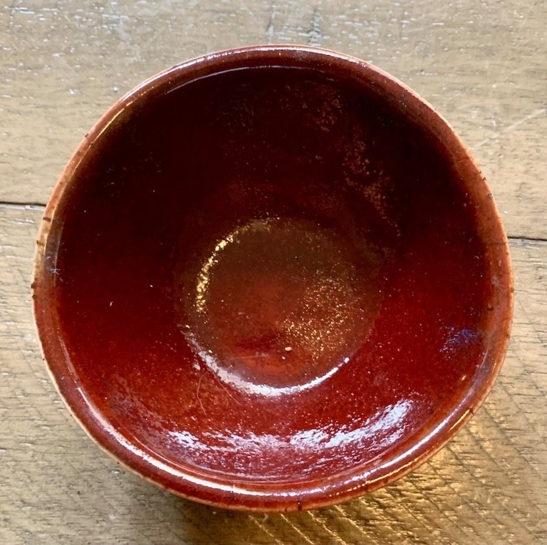 Small Handmade Dark Red Pottery Bowl Rice Sauce Dish Candy Dish Trinket ...