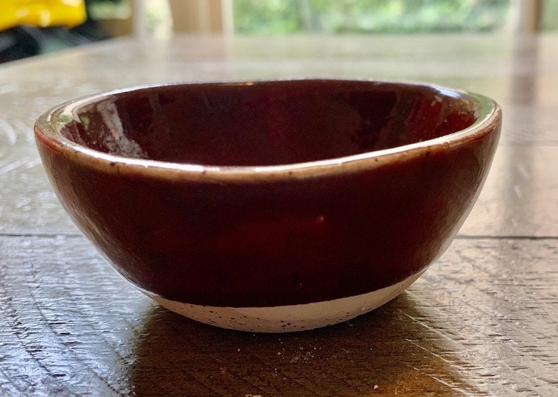 Small Handmade Dark Red Pottery Bowl Rice Sauce Dish Candy Dish Trinket ...