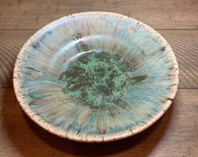 Medium Handmade Wheel Thrown Metallic Green and Speckled Pottery ...