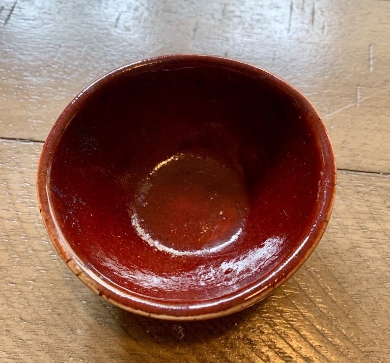 Small Handmade Dark Red Pottery Bowl Rice Sauce Dish Candy Dish Trinket ...