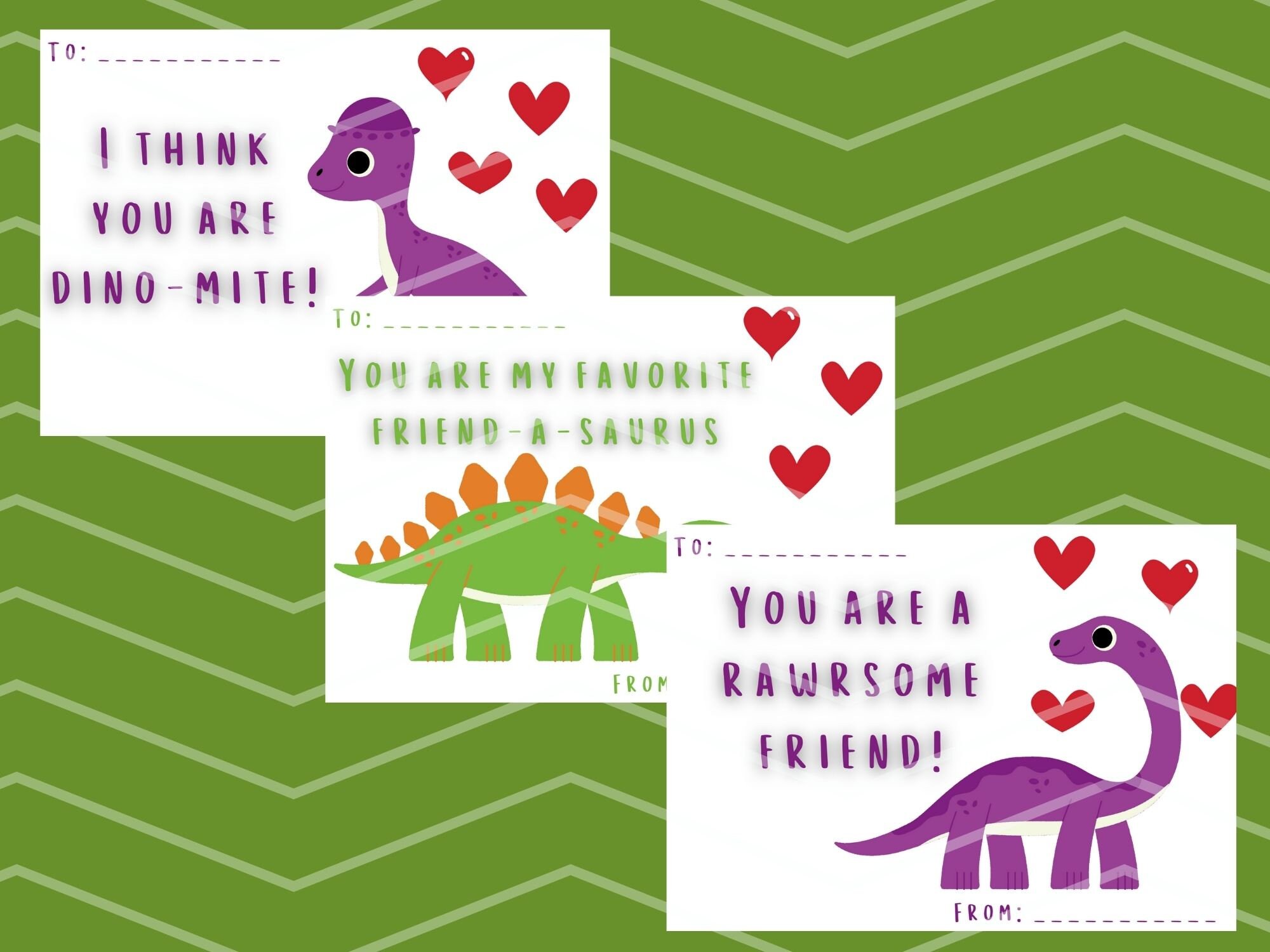Dinosaur Valentine's Day Cards for Kids/adults, Cute Dino Valentine's ...