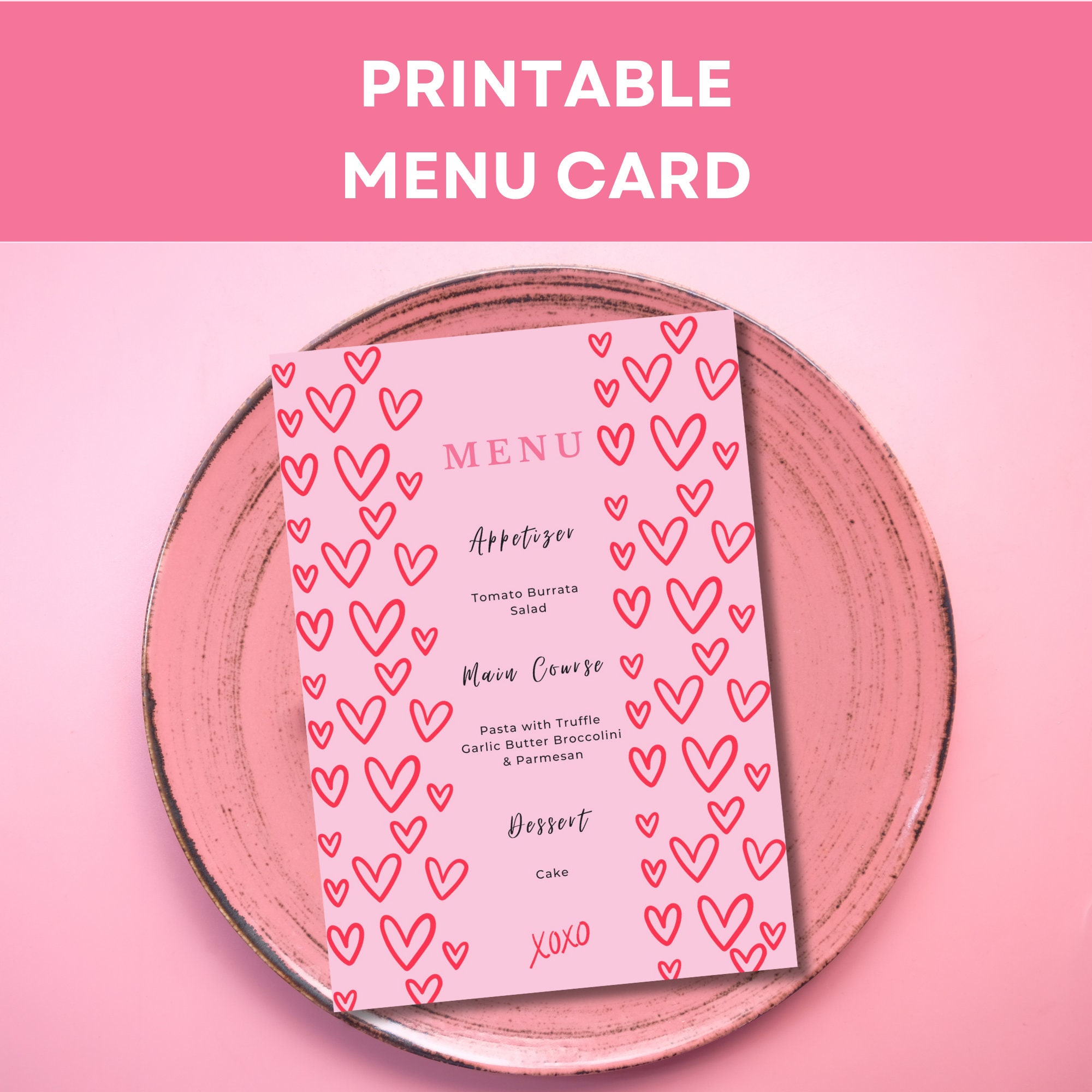 Heart Menu Design, Pink Menu Design, Galentine's Day, Dinner Menu ...