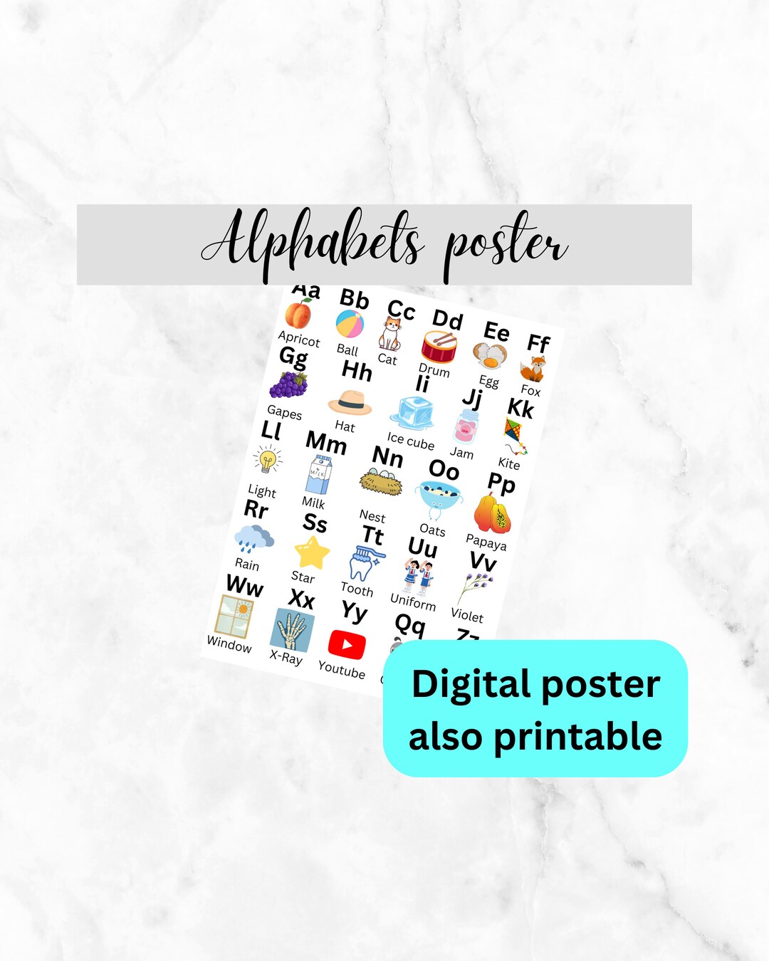 Colourful Alphabet Learning Poster for Kids - Etsy