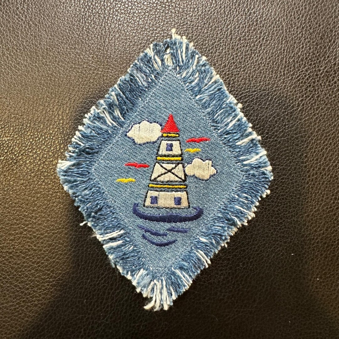 Denim Lighthouse Patch Embroidered Nautical Ocean Sea Frayed Iron on ...
