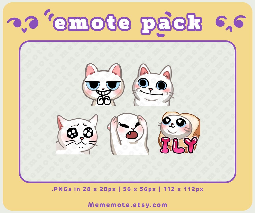 5 X White Cat Emote Pack for Twitch, Discord, Youtube, Kick | Evil Cat ...