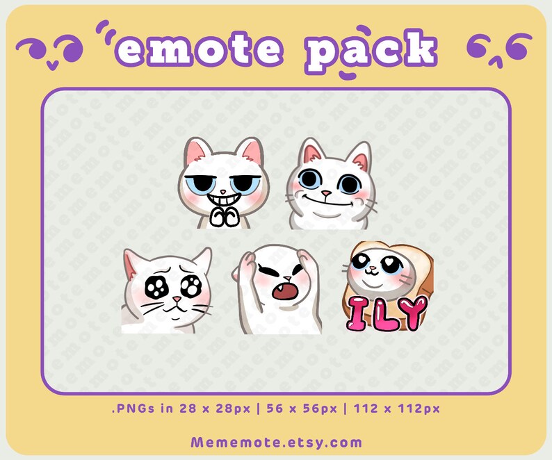 5 X White Cat Emote Pack for Twitch, Discord, Youtube, Kick | Evil Cat ...