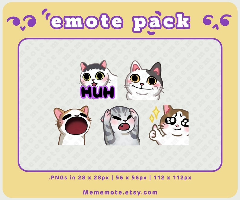 5 X Cat Meme Emote Pack for Twitch, Discord, Youtube, Kick | HUH ...