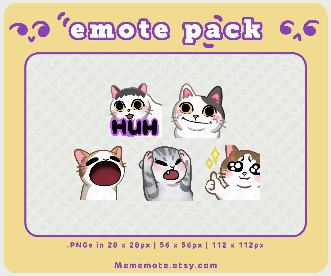 5 X Cat Meme Emote Pack for Twitch, Discord, Youtube, Kick | HUH ...