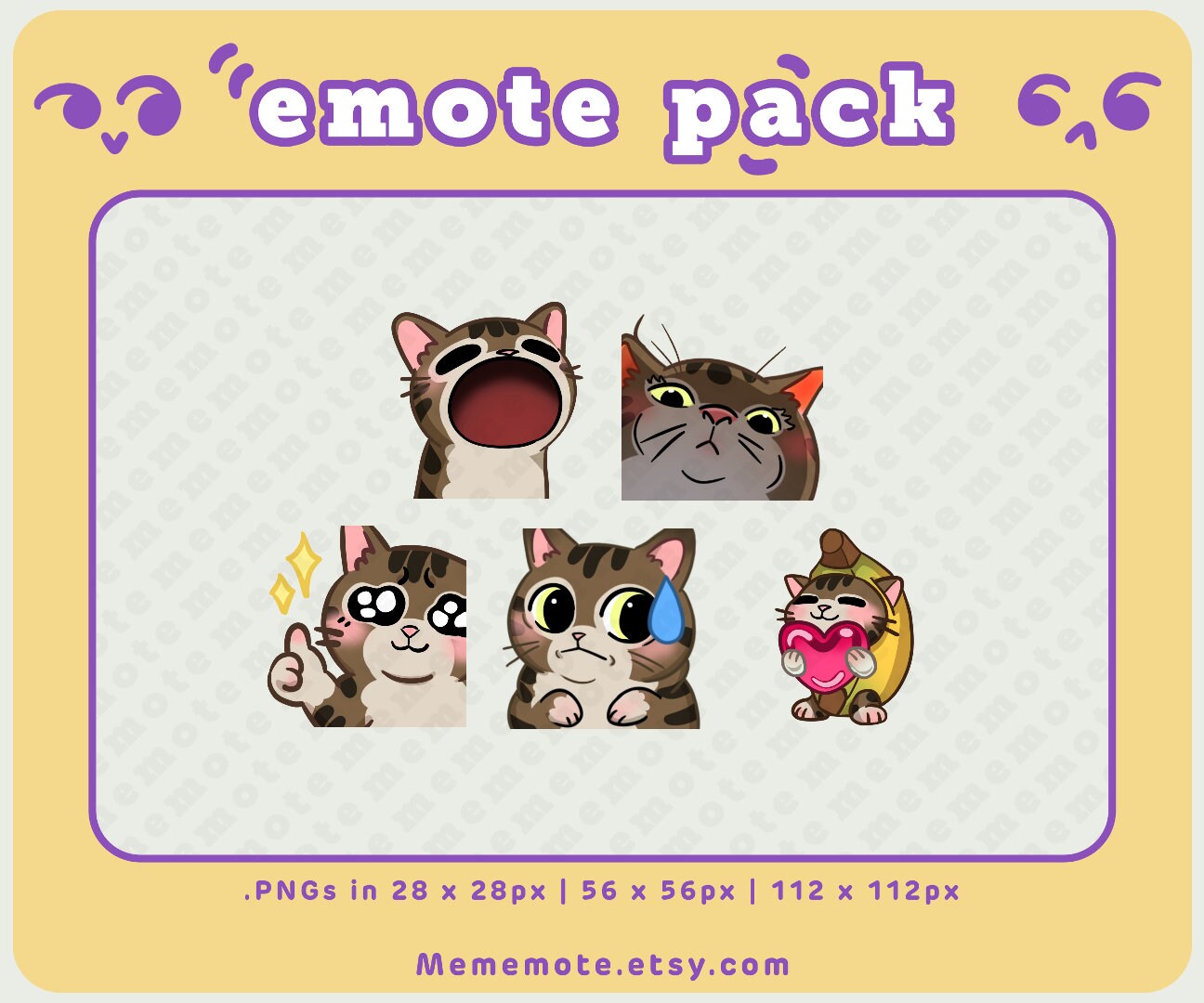 5 X Tabby Cat Emote Pack for Twitch, Discord, Youtube, Kick | Pop Cat ...