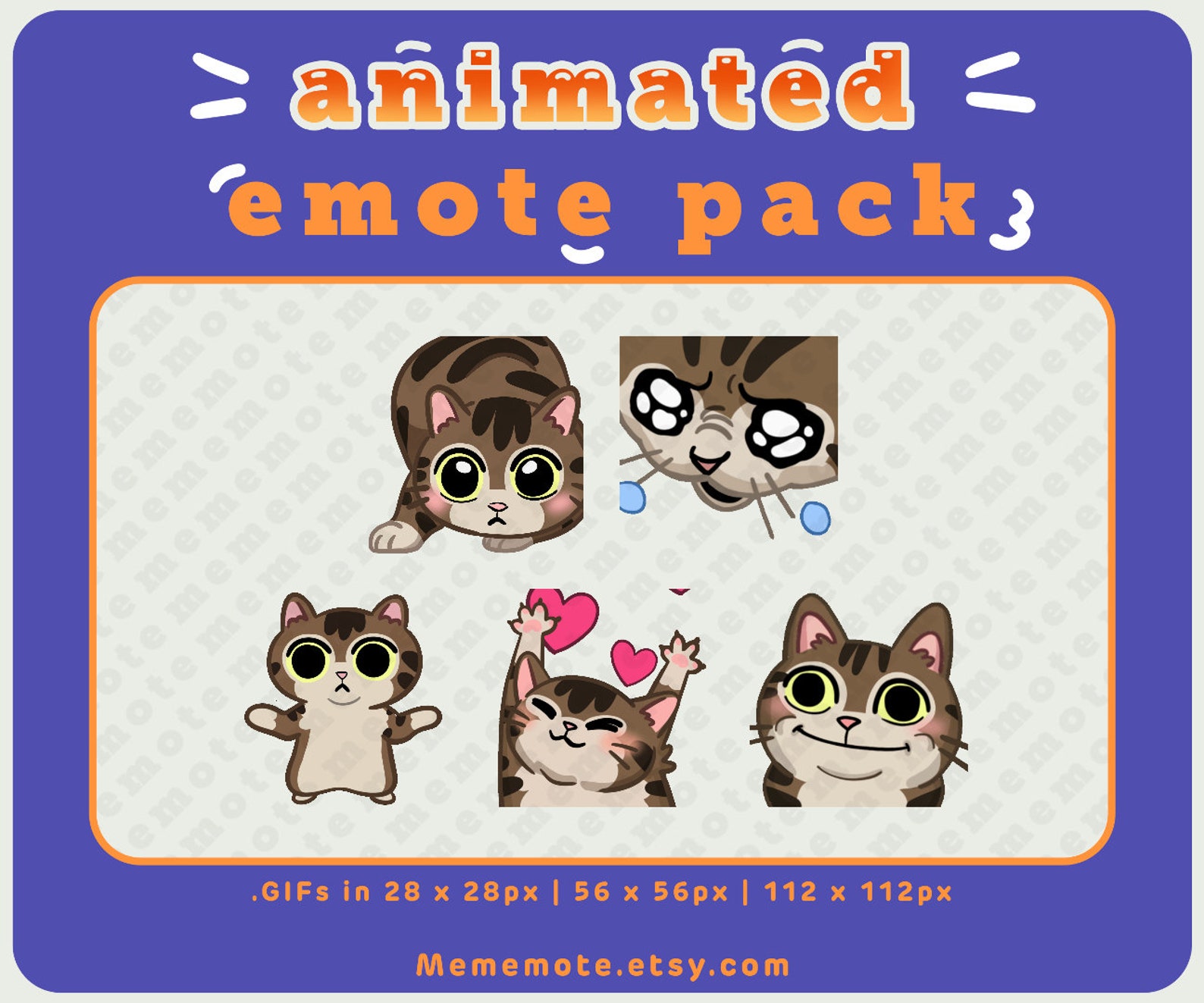 5 X Tabby Cat ANIMATED Emote for Twitch, Discord, Youtube, Kick ...