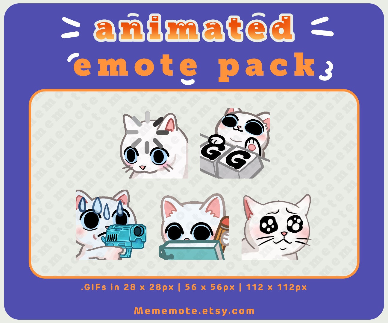 5 X White Cat ANIMATED Emote for Twitch, Discord, Youtube, Kick | Cat ...