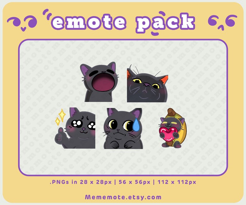 5 X Black Cat Emote Pack for Twitch, Discord, Youtube, Kick Pop Cat ...