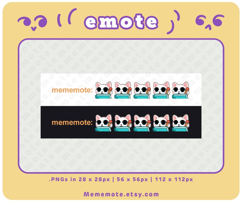 White Cat Noted Emote for Twitch, Discord, Youtube, Kick| ID#0105 - Etsy