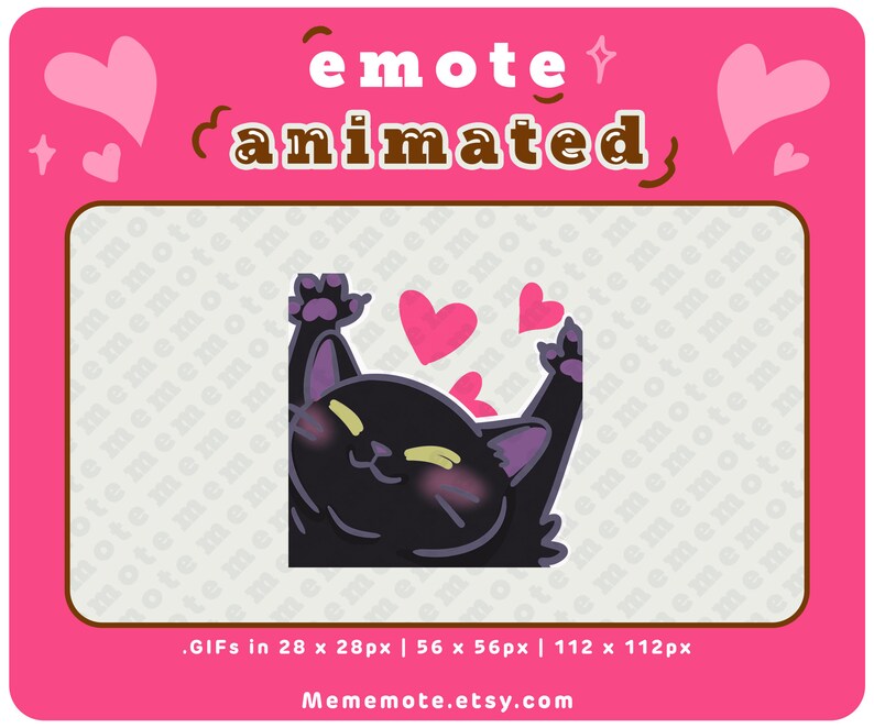 Valentine's Day Cat Heart Meme Animated Twitch Emote Cute Black Cat ...