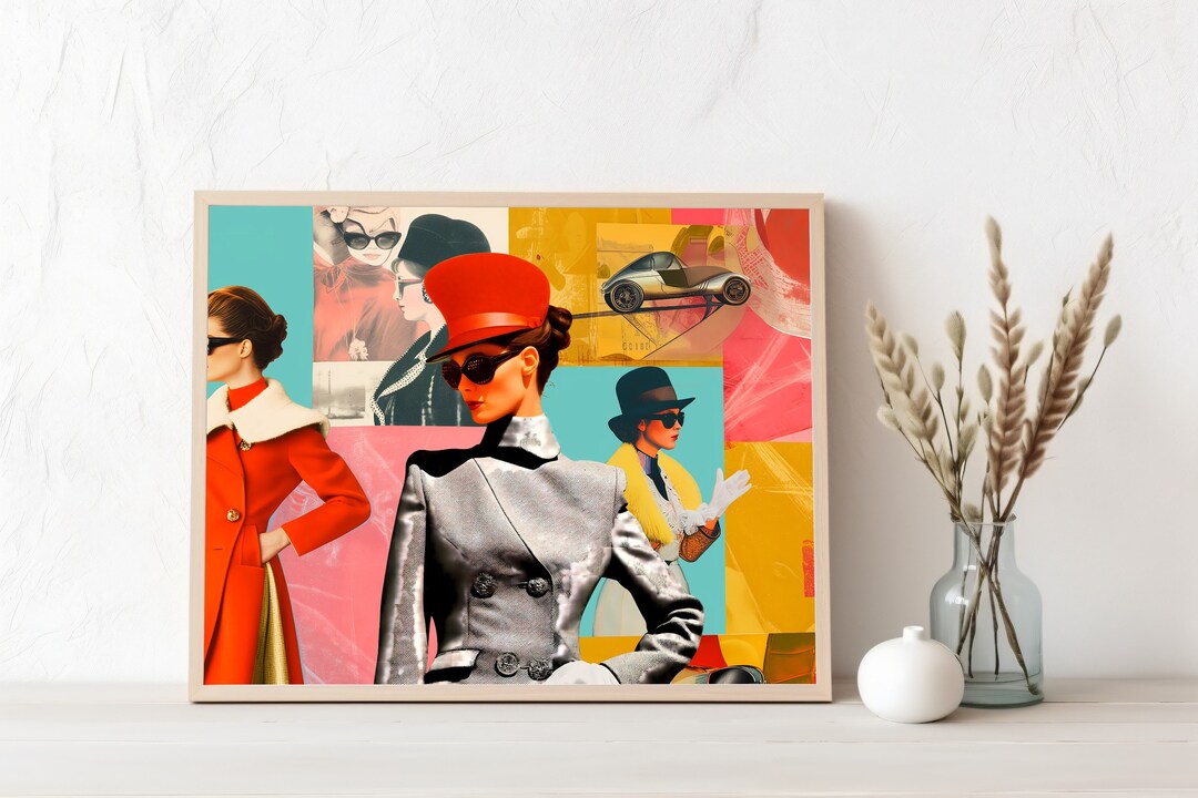 Retro Chic Fashion Montage, Vintage Style Digital Art, Colorful Classic ...