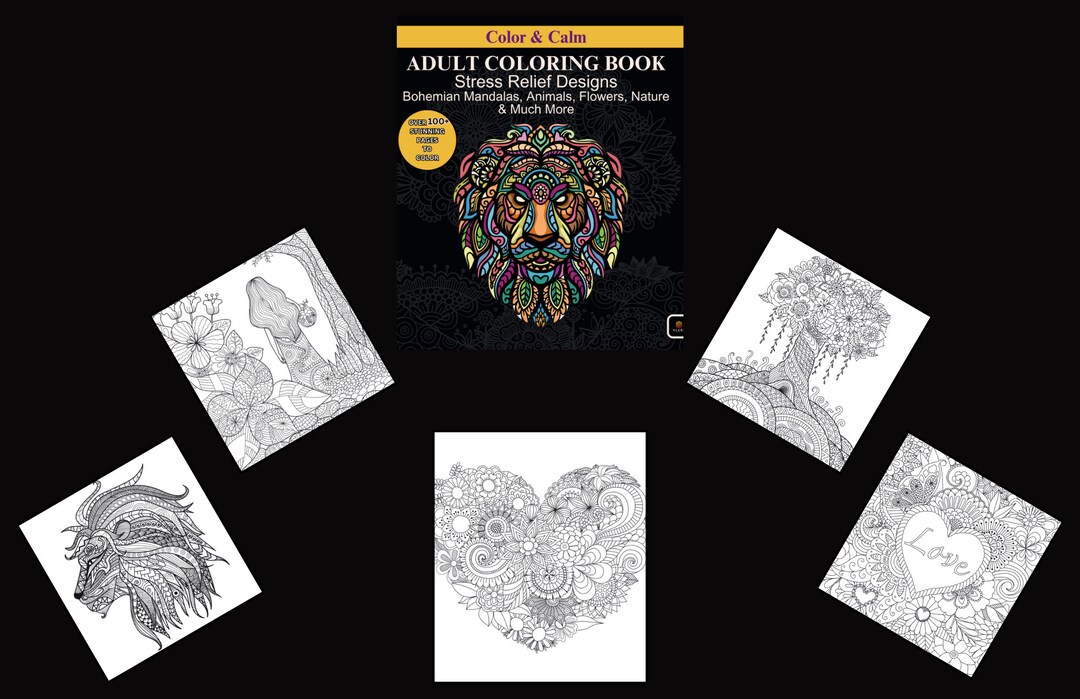 Color & Calm Adult Coloring Book: Stress Relief Designs Digital Print ...