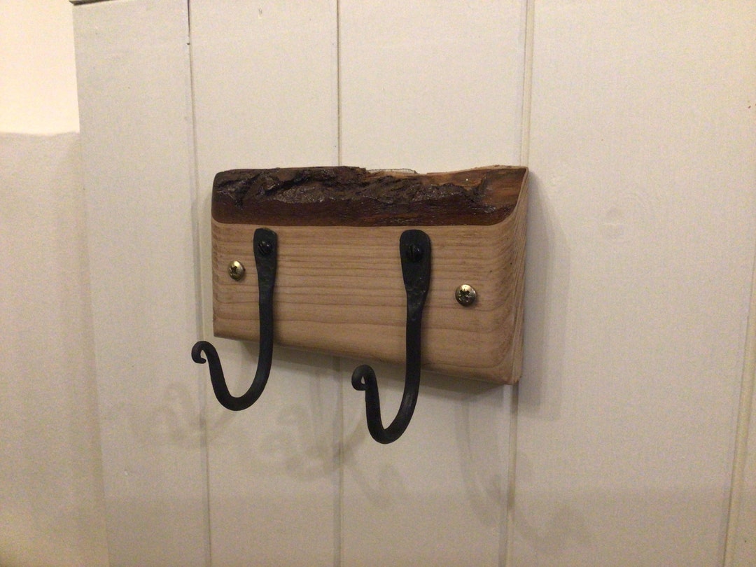 Hand Made Larch Wood Forged Key Hooks Waney Edge - Etsy