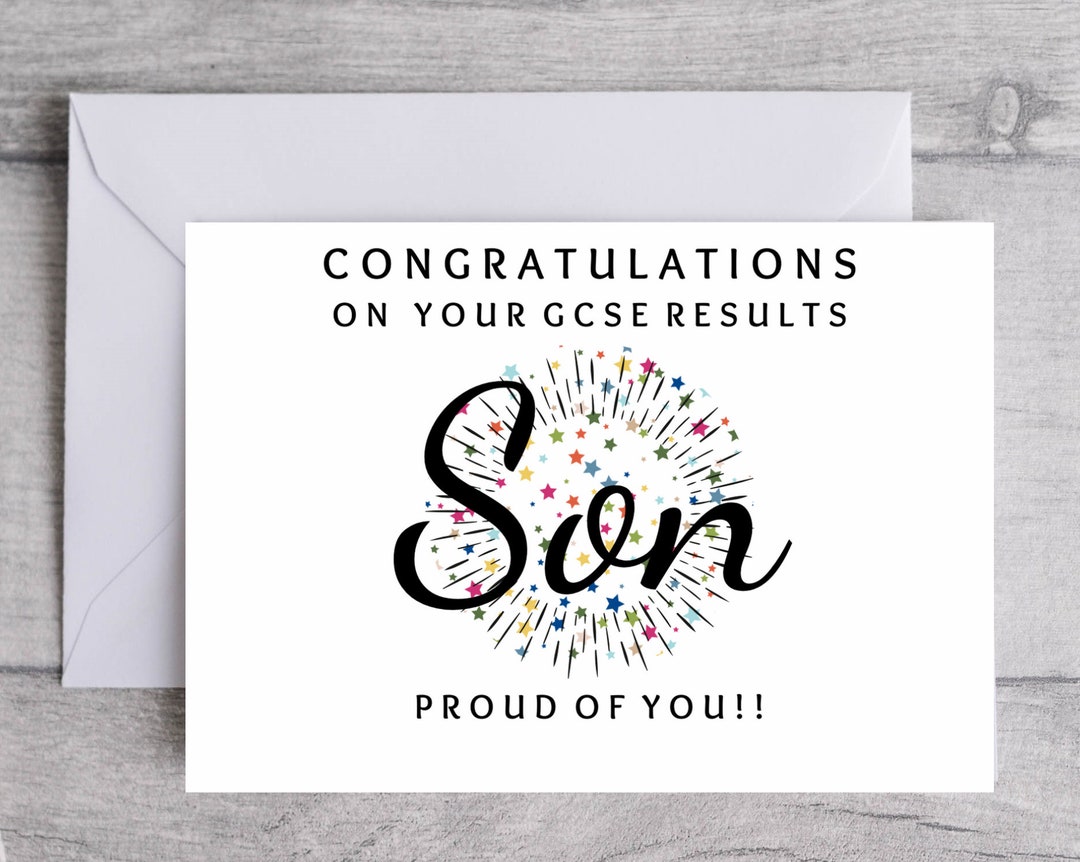 GCSE Results Card Fireworks Son Congratulations on Your GCSE Results ...