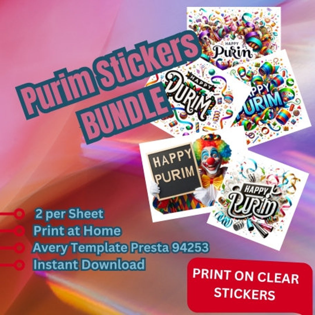 Purim Stickers Bundle Mishloac Munis-munit Sticker Happy Purim Labels ...