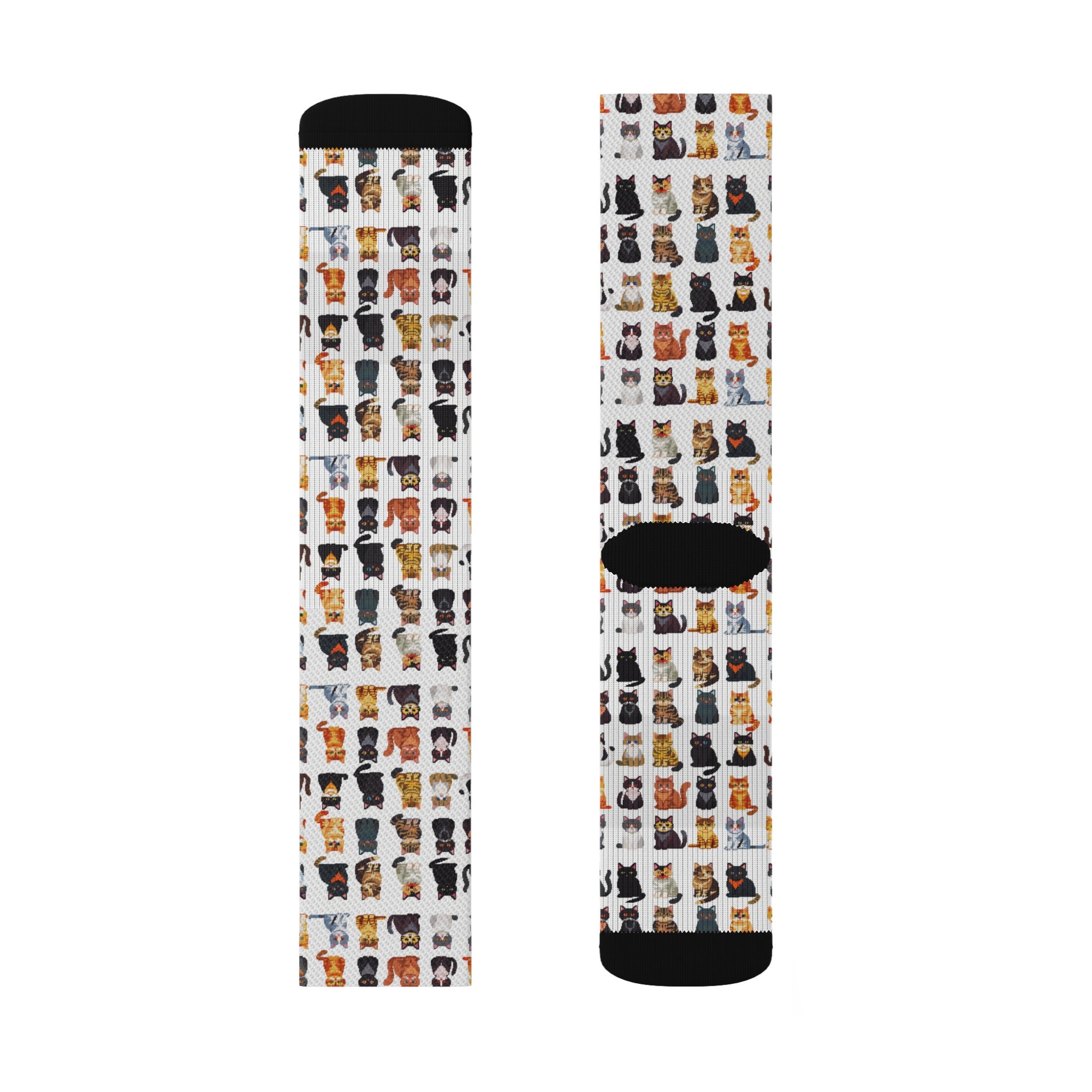 8-bit Pixel Style Cats Tile Pattern Sublimation Socks - Etsy