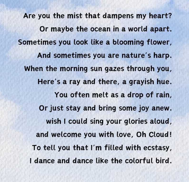 Original Poetry the Cloud Wall Art Nature Poem - Etsy