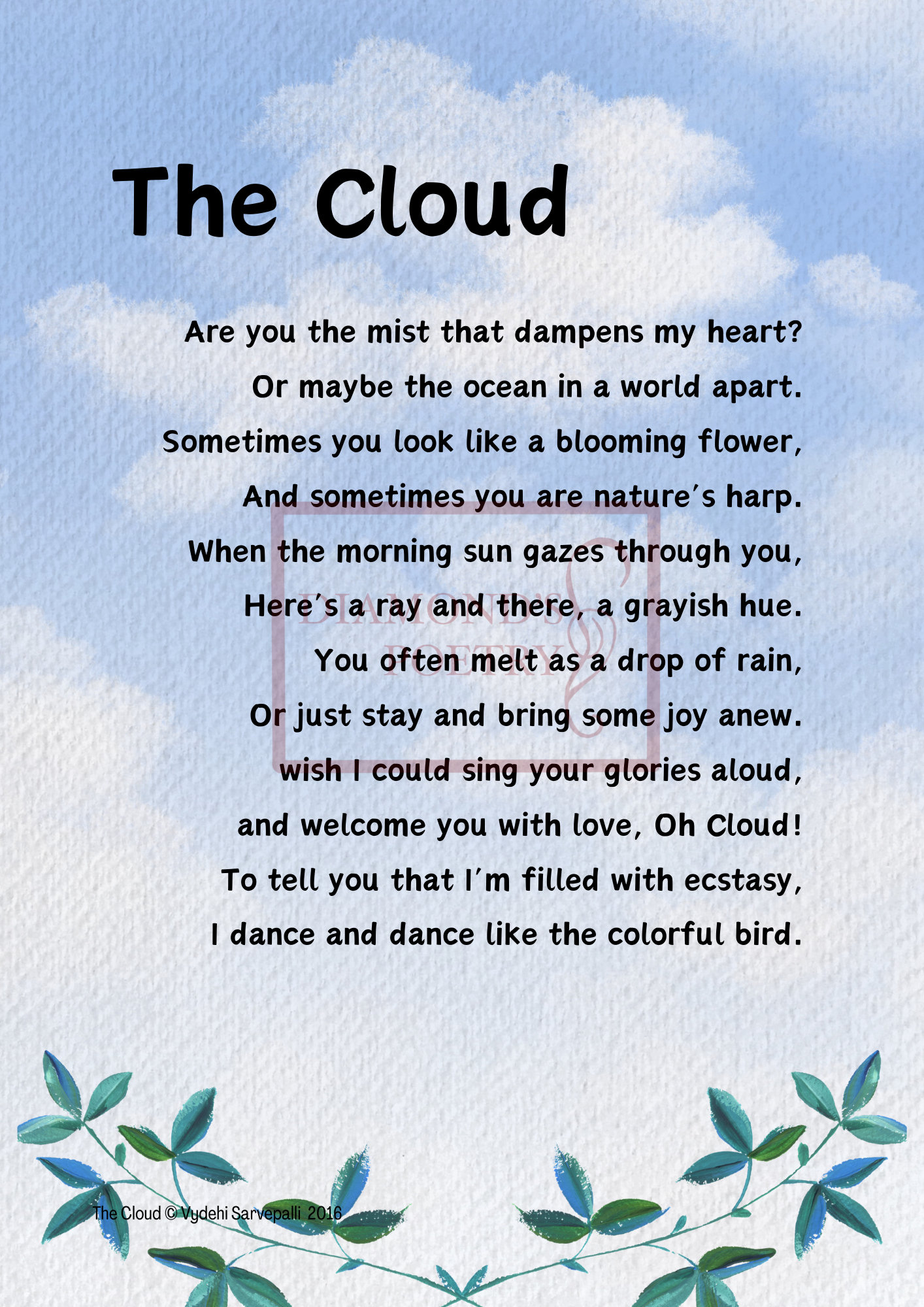 Original Poetry the Cloud Wall Art Nature Poem - Etsy