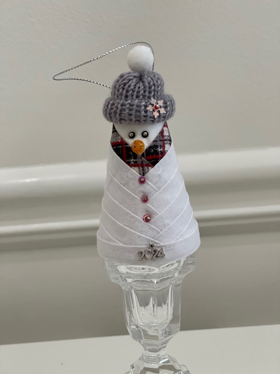 Small 2 Handmade Fabric Quilted Christmas Ornament 2024 Snowman Gray ...