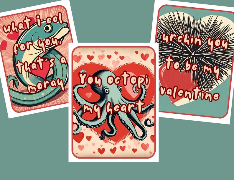 Sea-animal Valentines-for Children-classroom (PDF + JPEG) - Etsy