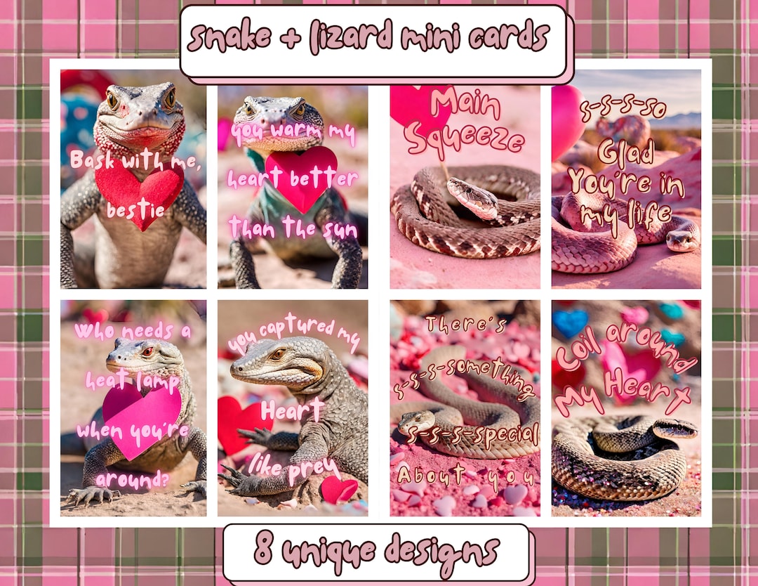 Lizard + Snake Valentines for School Kids (instant Download PDF + JPEG ...
