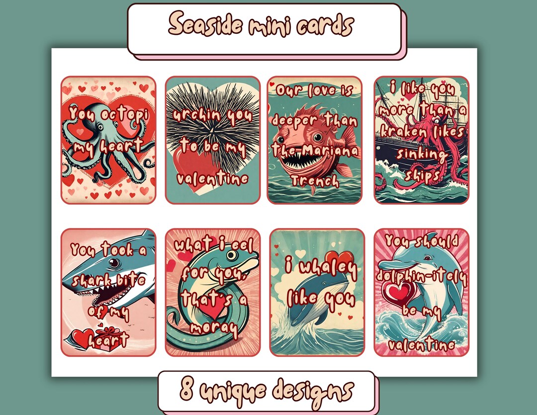 Sea-animal Valentines-for Children-classroom (PDF + JPEG) - Etsy
