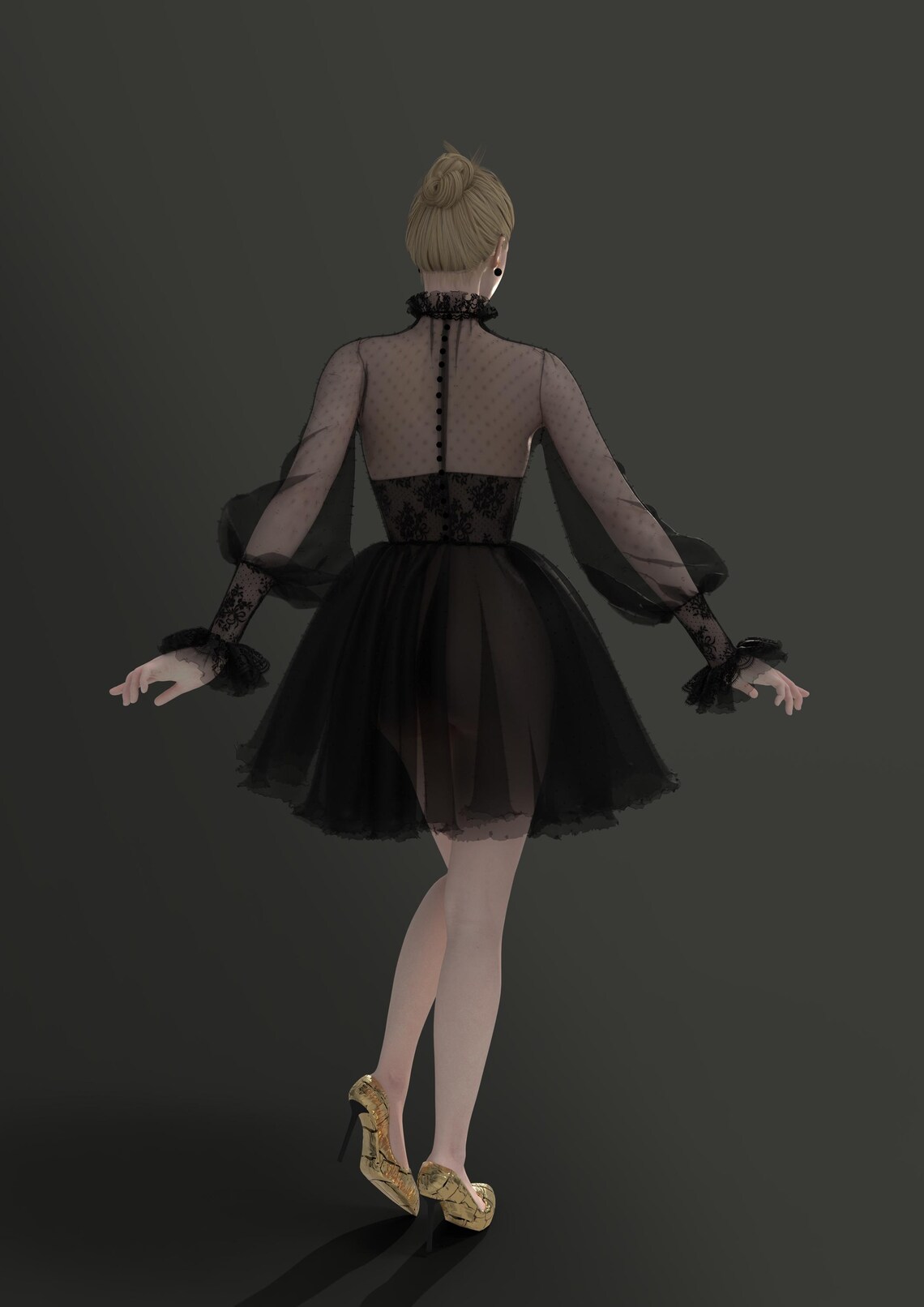 3D Garment Made With CLO - Black Lace Gown -ZPRJ - Etsy