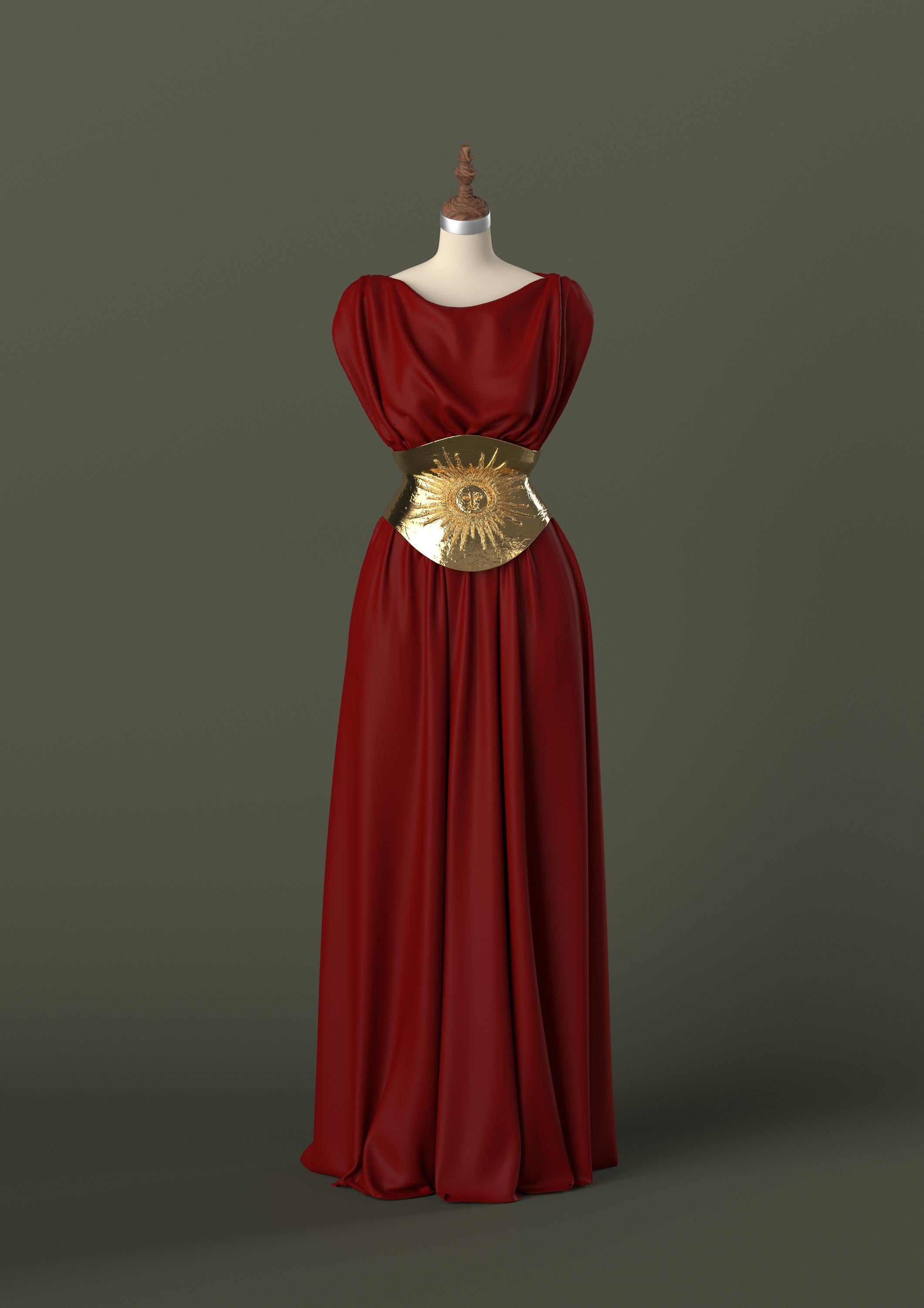 3D Garment Made With CLO - Green Gown With Gold Belt-zprj - Etsy