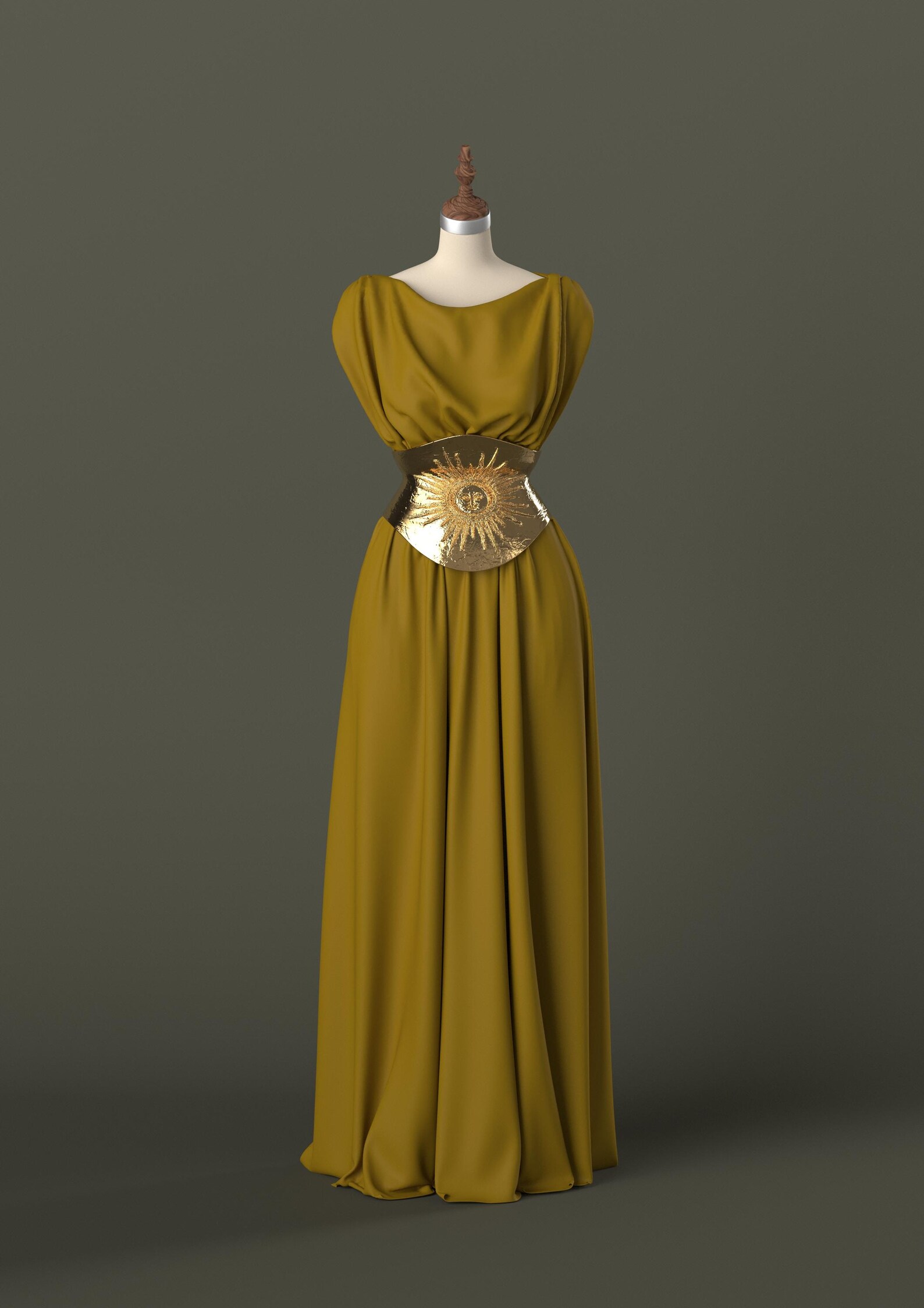 3D Garment Made With CLO - Green Gown With Gold Belt-zprj - Etsy