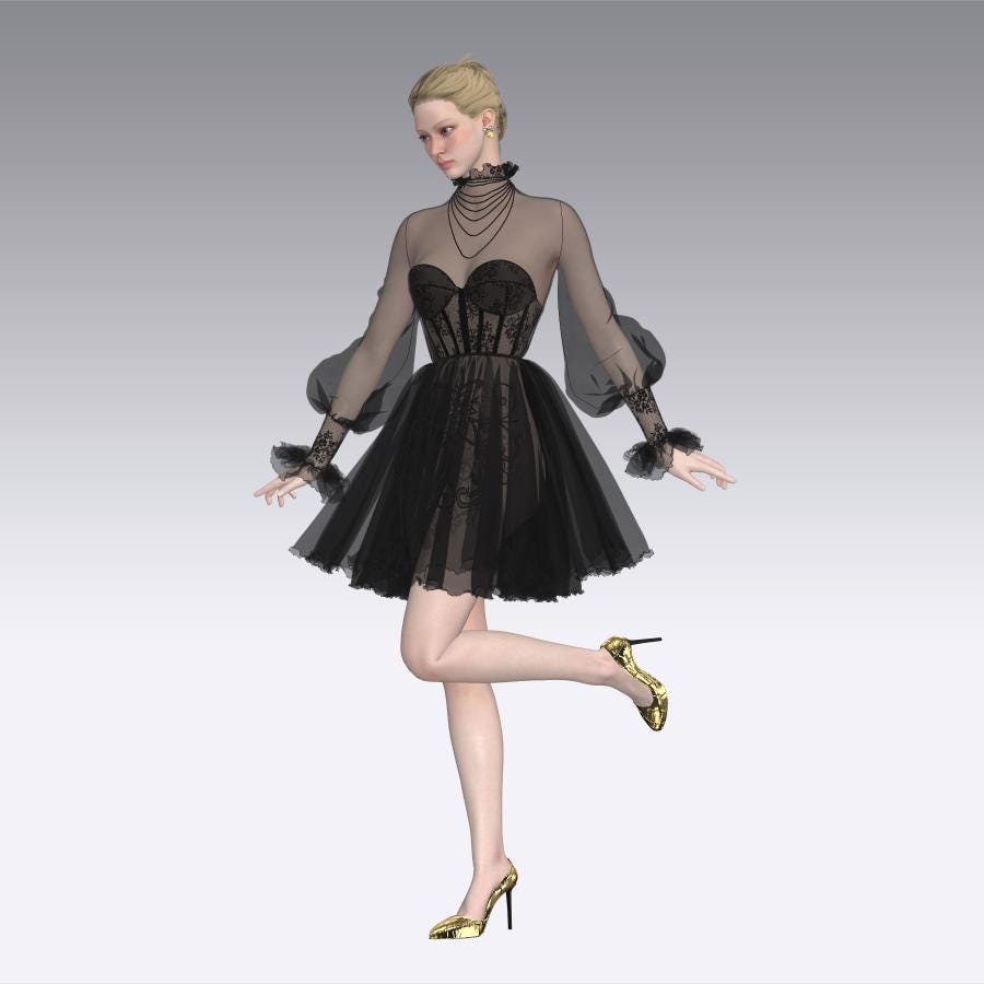 3D Garment Made With CLO - Black Lace Gown -ZPRJ - Etsy