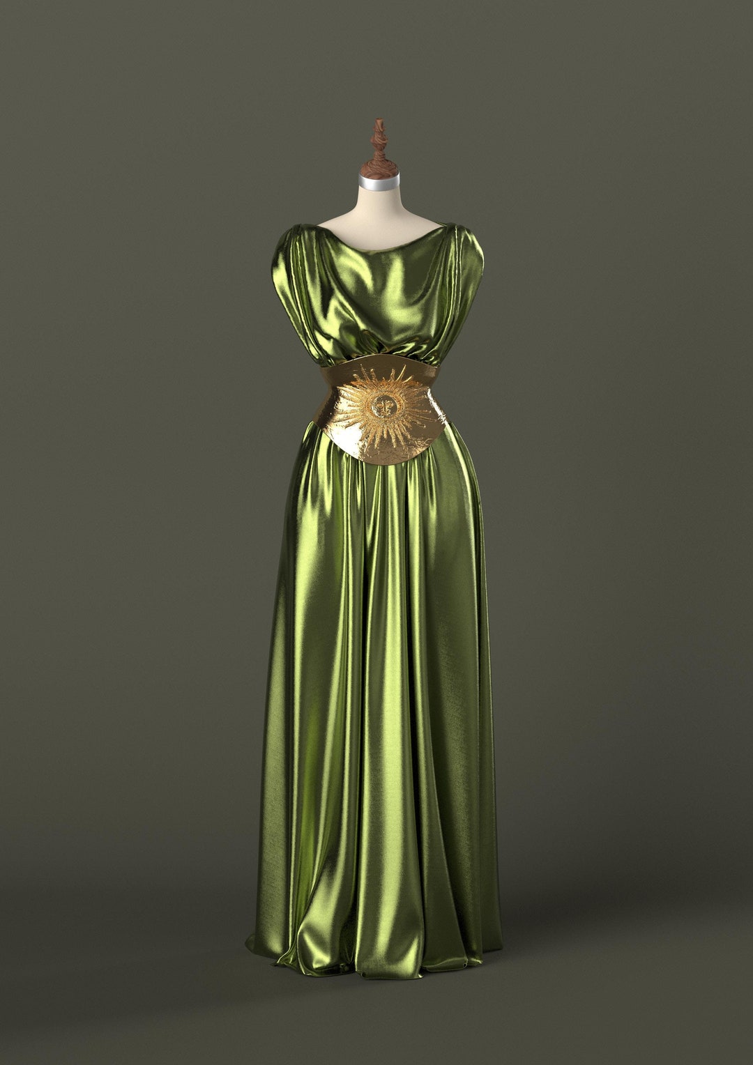 3D Garment Made With CLO - Green Gown With Gold Belt-zprj - Etsy