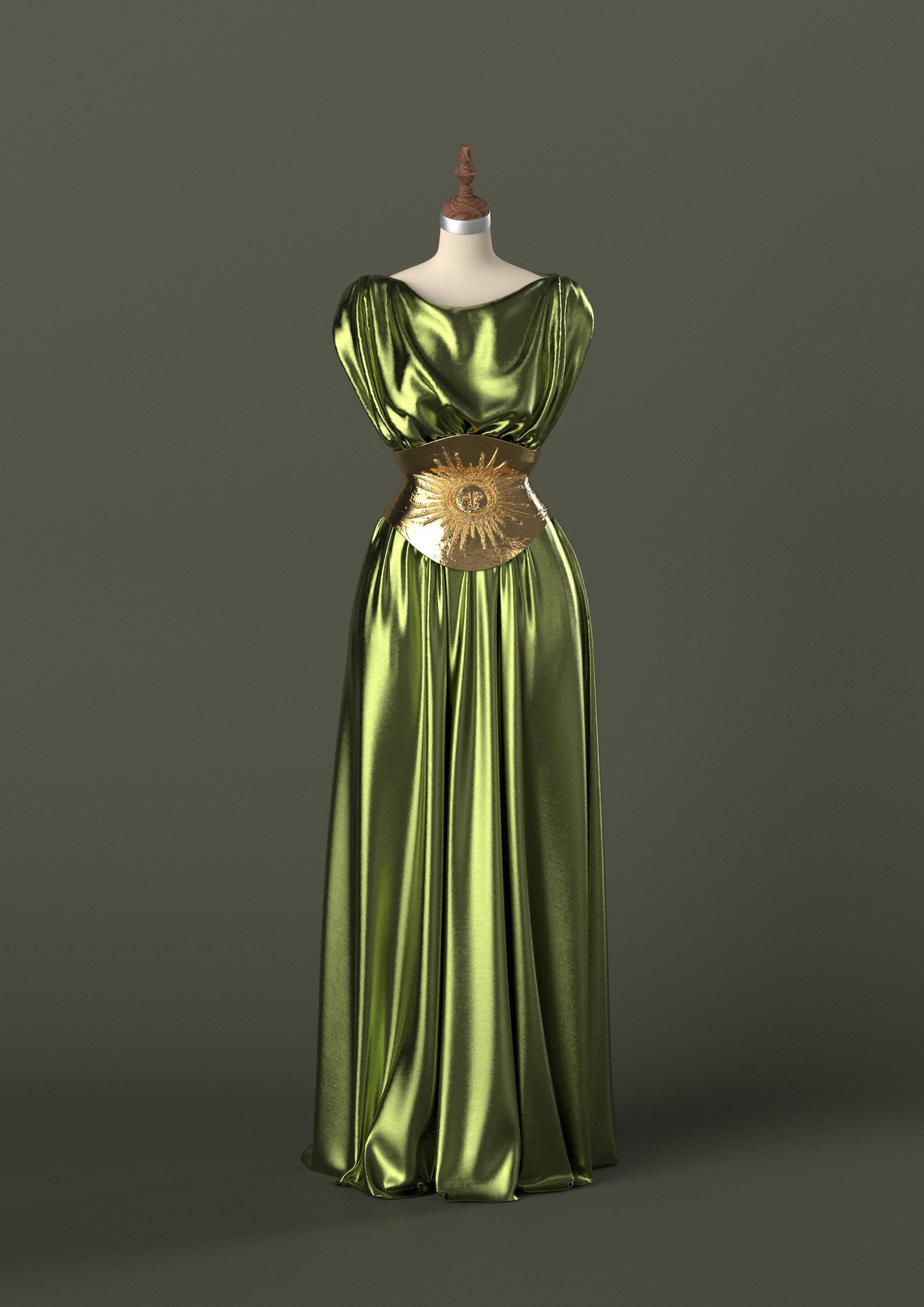 3D Garment Made With CLO Green Gown With Gold Belt-zprj - Etsy