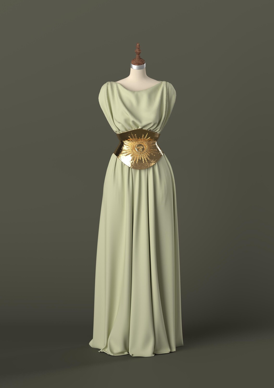 3D Garment Made With CLO - Green Gown With Gold Belt-zprj - Etsy