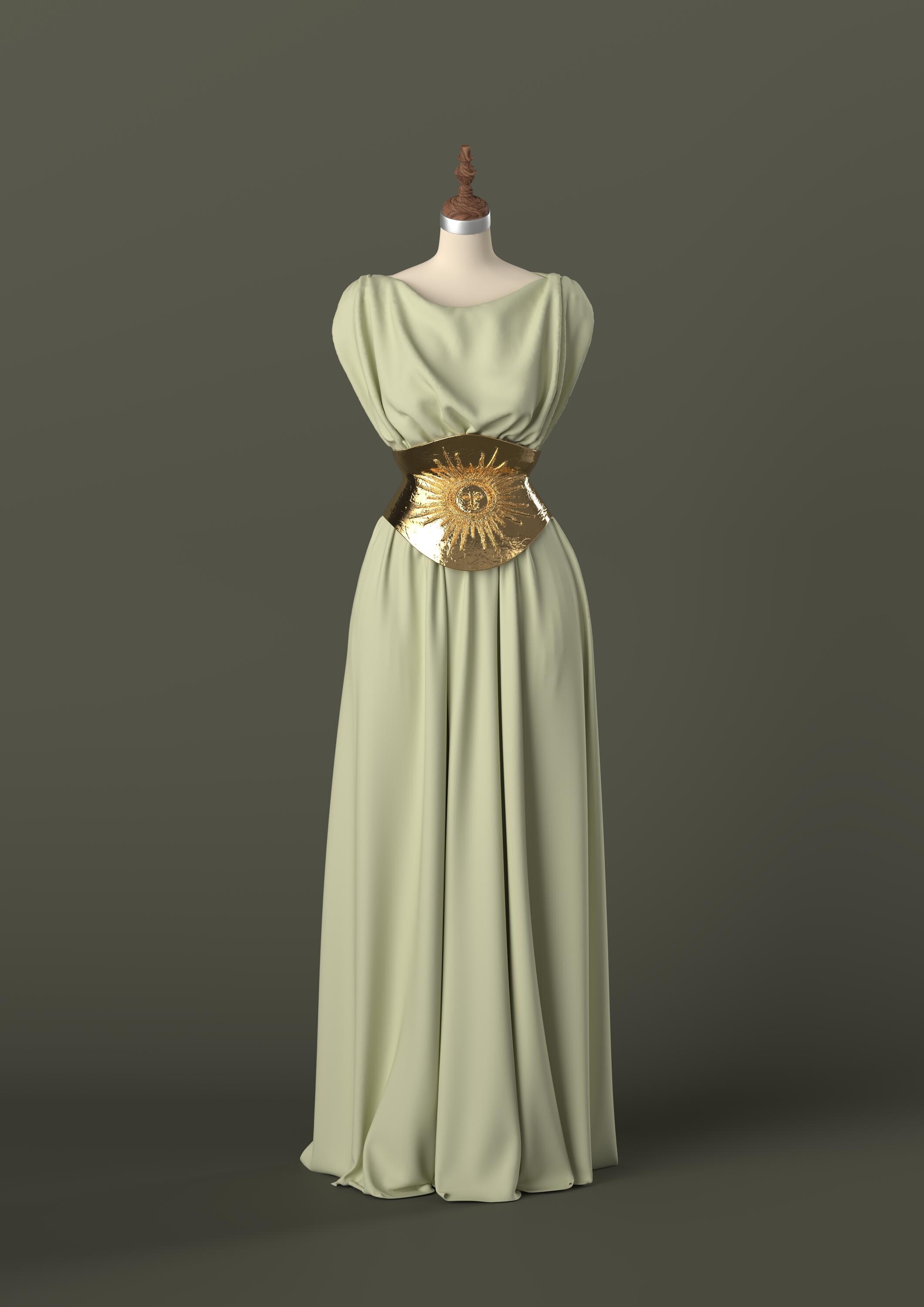 3D Garment Made With CLO - Green Gown With Gold Belt-zprj - Etsy