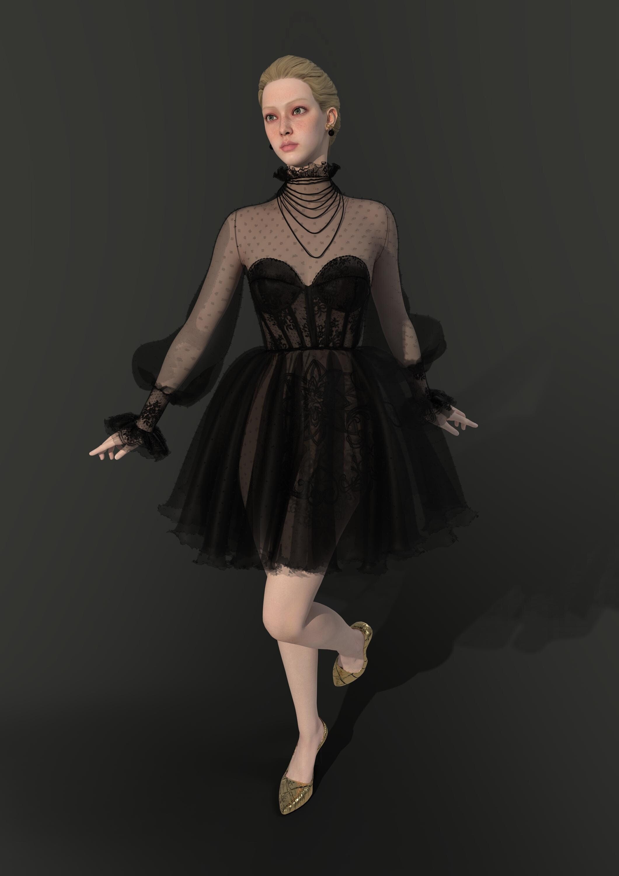 3D Garment Made With CLO - Black Lace Gown -ZPRJ - Etsy