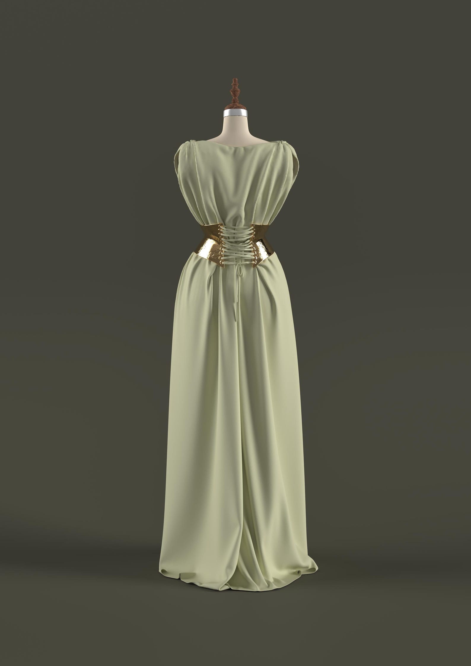3D Garment Made With CLO - Green Gown With Gold Belt-zprj - Etsy