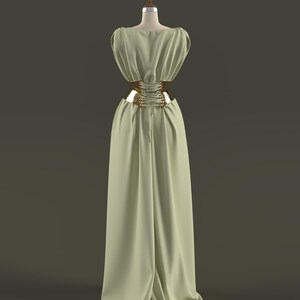 3D Garment Made With CLO - Green Gown With Gold Belt-zprj - Etsy