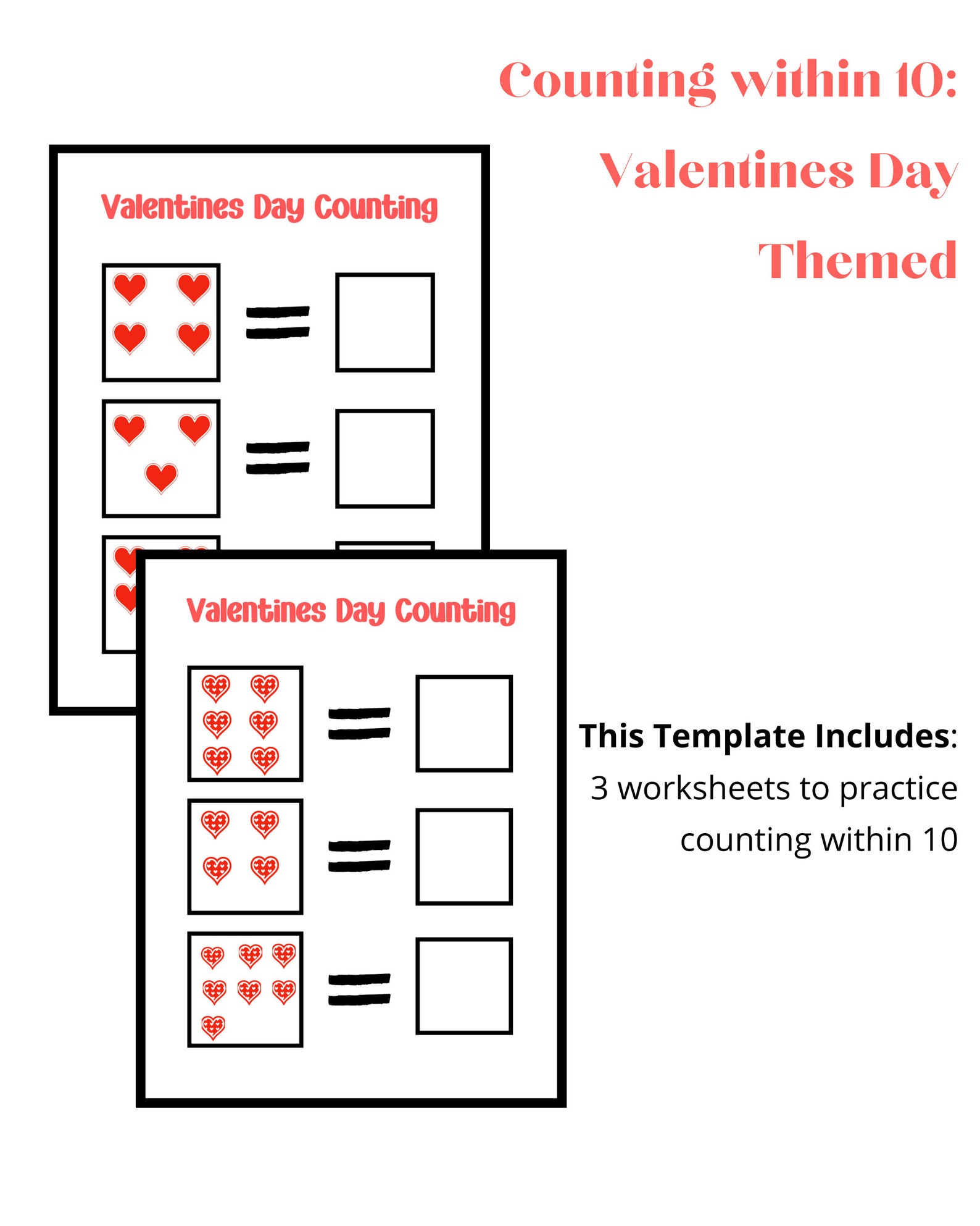 Valentines Day Counting Worksheet - Etsy