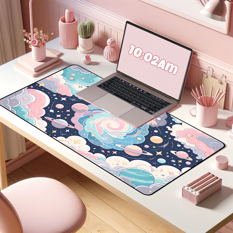 Enchanted Cosmos Desk Mat | Cute Pastel Galaxy Mousepad | Celestial ...