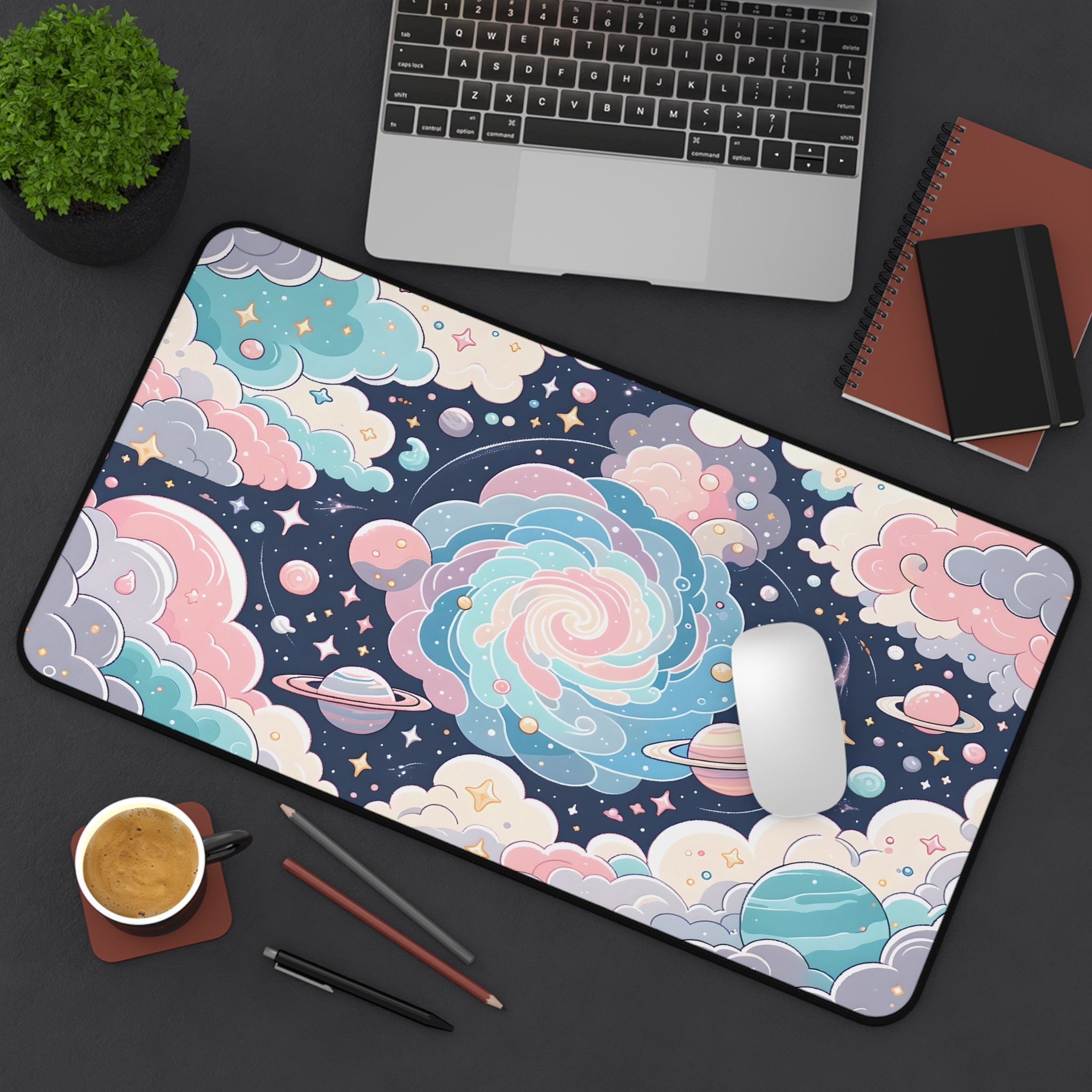 Enchanted Cosmos Desk Mat Cute Pastel Galaxy Mousepad Celestial Office Decor Space-themed ...