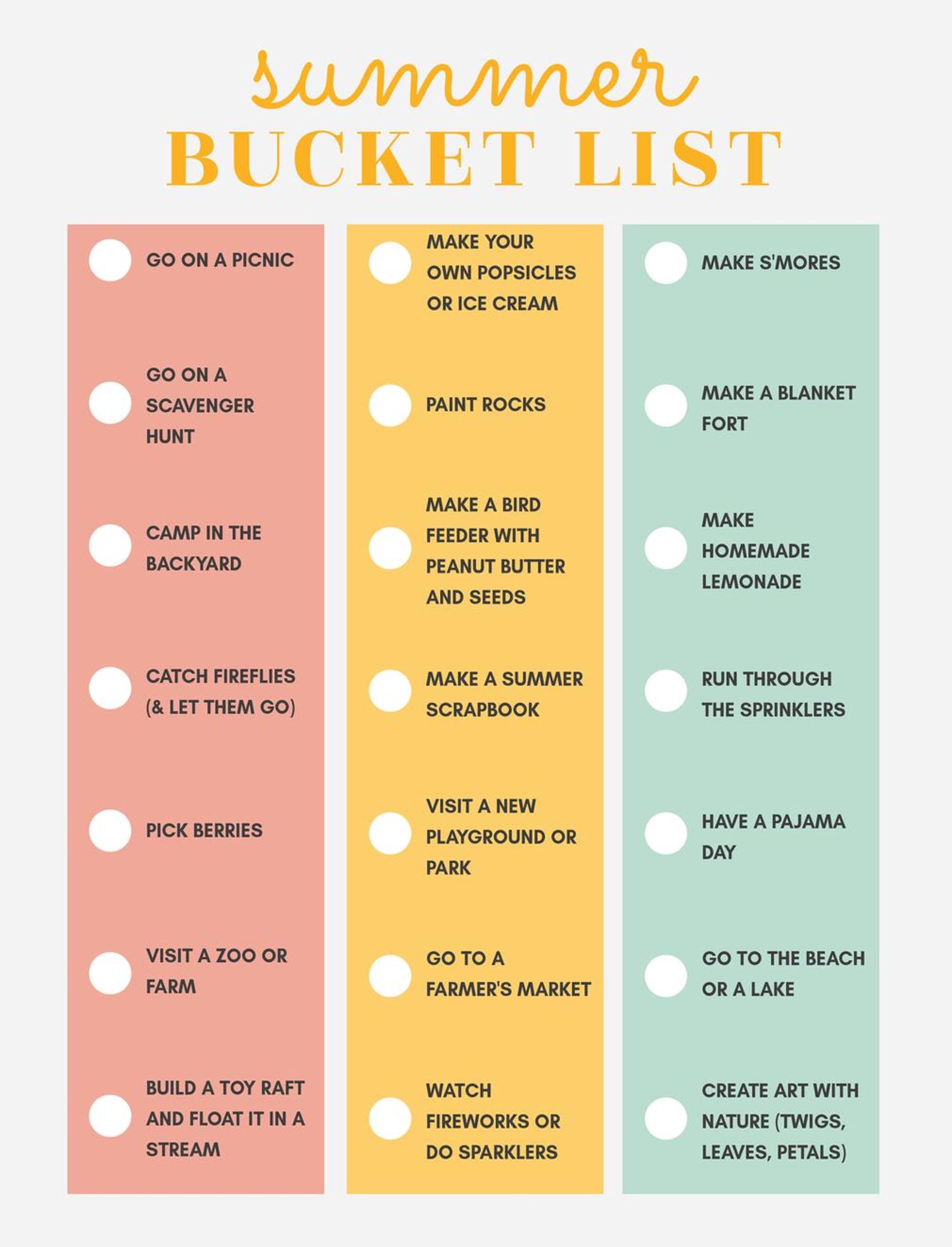 Summer Bucket List for Kids (ages 3-8) - Etsy