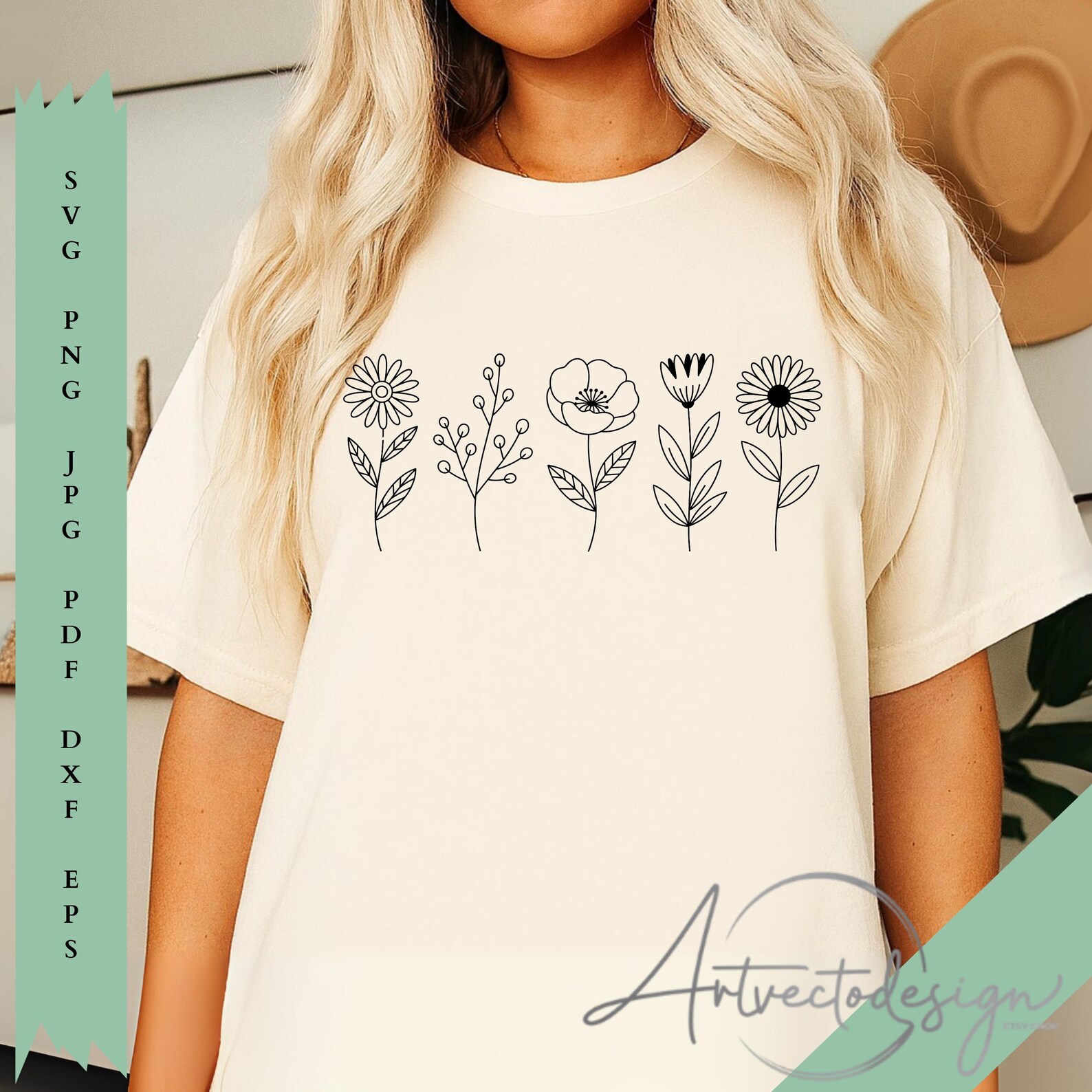 Boho Floral Clipart : Hand-drawn Wildflower SVG (digital Download) - Etsy